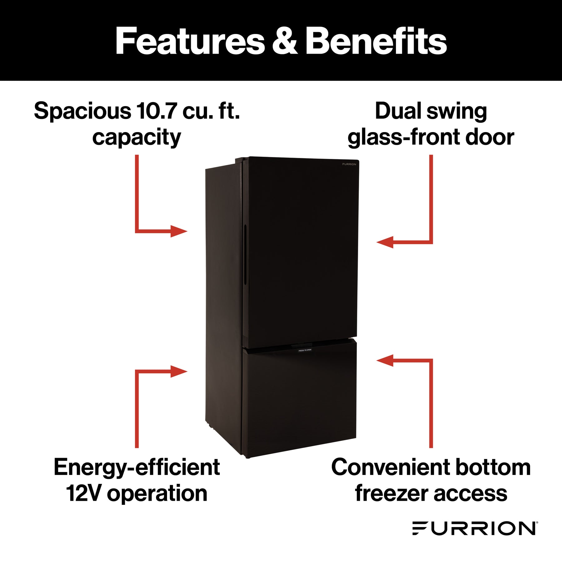 Furrion RV Refrigerator - 12V, 10.7 cu. ft., Dual Swing Doors, Bottom ...